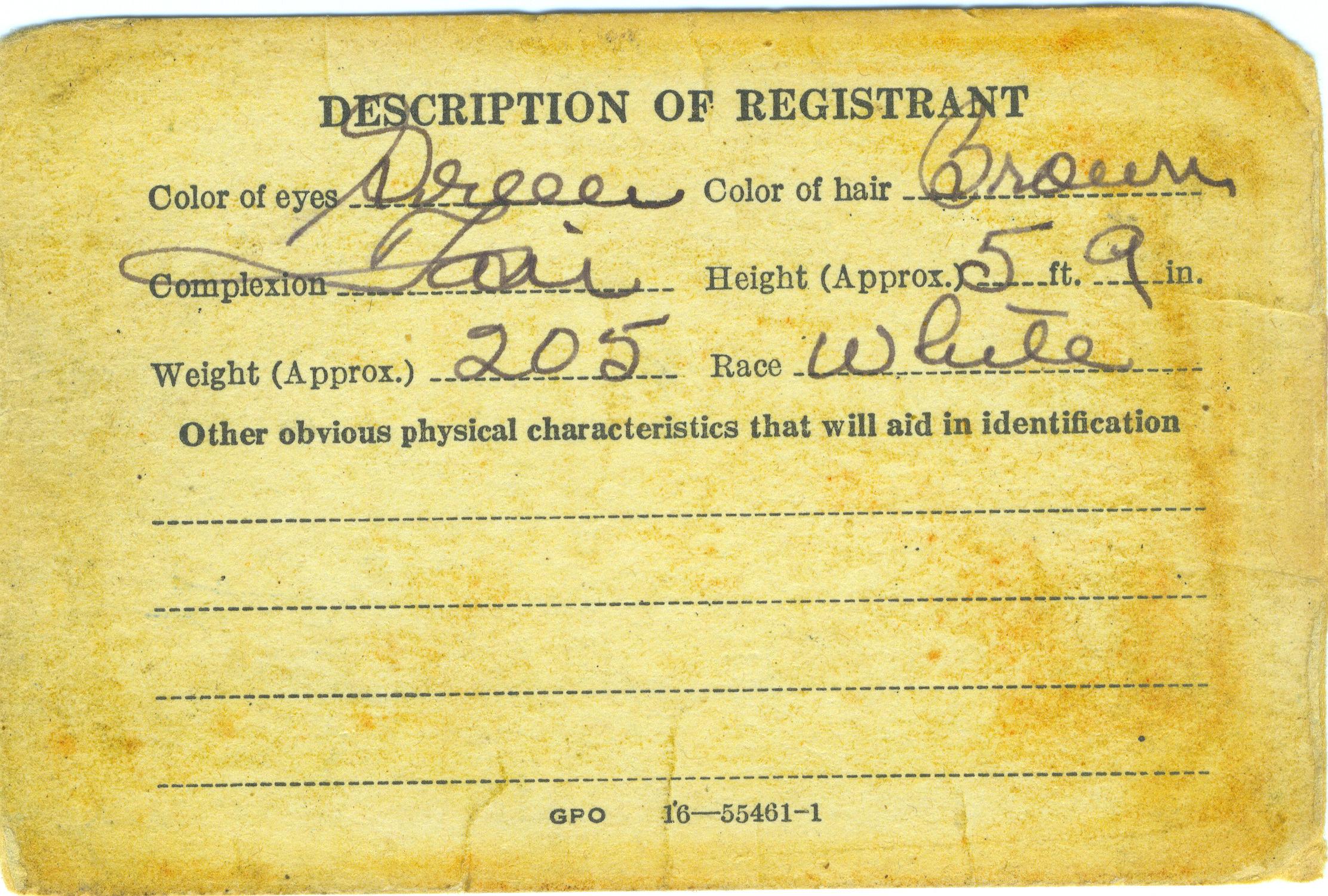 Selective Service System Registration Certificate | Worthington Memory